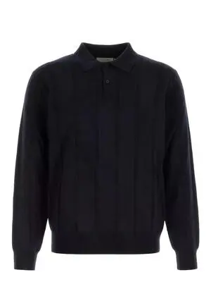 Canali Ribbed-knit Wool Polo Shirt - Blue