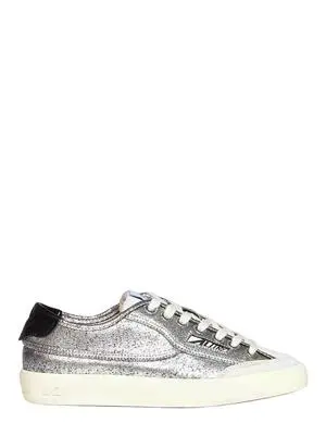 AUTRY Cracked Laminated Leather Sneakers Silver