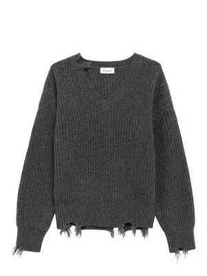 AMISH SUPPLIES Distressed Ribbed-knit Sweater - Grey