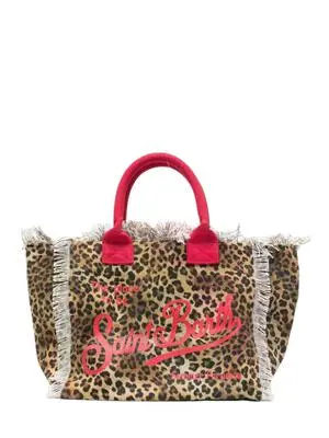 MC2 SAINT BARTH Leopard-print Frayed Tote Bag - Brown