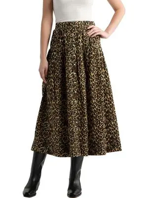 The Great. Highland Leopard Print Cotton Midi Skirt - Tan Leopard