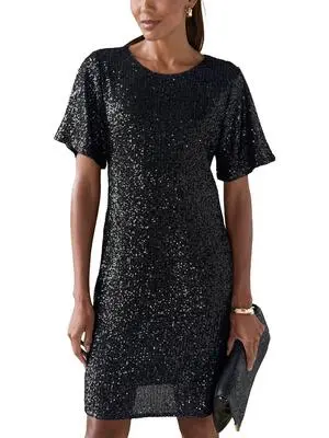 LASCANA Sequin T-shirt Dress - Black