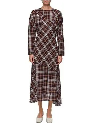 Bimba Y Lola Checked Patchwork Batwing Dress - Burgundy