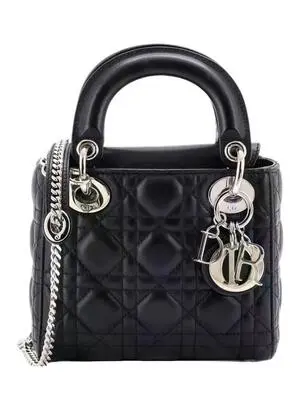 Dior Lady Chain Bag Cannage Quilt Lambskin Mini Satchel - Black