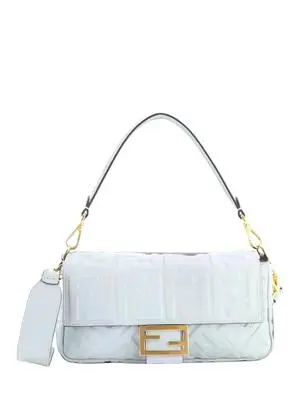 Fendi Baguette Nm Bag Zucca Embossed Leather Medium Crossbody Bag - Blue