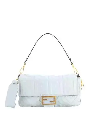 Fendi Baguette Nm Bag Zucca Embossed Leather Medium Crossbody Bag - Blue