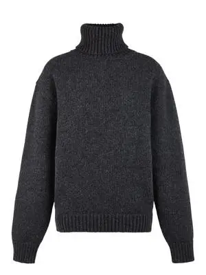 TOD'S Turtleneck In Wool With Patches In Leather - Grey