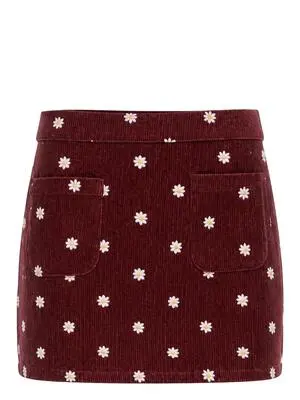 YUMI Daisy Embroidered Cord Mini Skirt - Brown