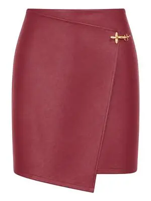 YUMI Burgundy Faux Leather Wrap Mini Skirt - Red