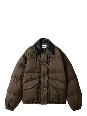 Miu Miu Technical Pongé Cropped Down Jacket Forest Green
