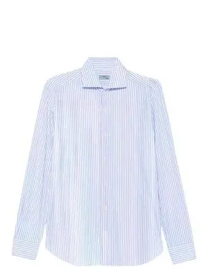 BARBA NAPOLI Vertical-stripe Spread-collar Shirt - Blue