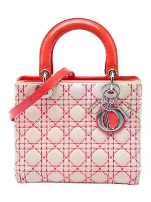 Dior 2012 Medium Lambskin Cannage Stitched Lady Satchel - Orange