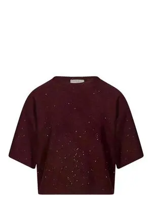 Antonelli Firenze Lucilla Sequin-embellished Short-sleeve Sweater - Red