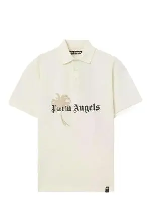 Palm Angels Logo-print Cotton Polo Shirt - Neutrals