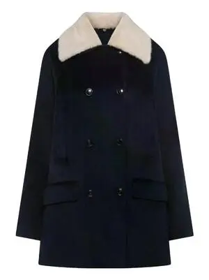 Seventy Faux-fur Collar Double-breasted Coat - Blue