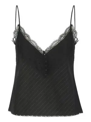 Andamane Pinstripe Lace-trim Top - Black
