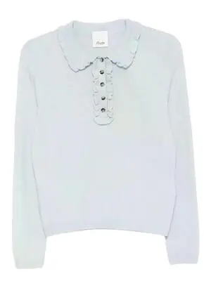 ALLUDE Ruffle-trim Polo Shirt Blue
