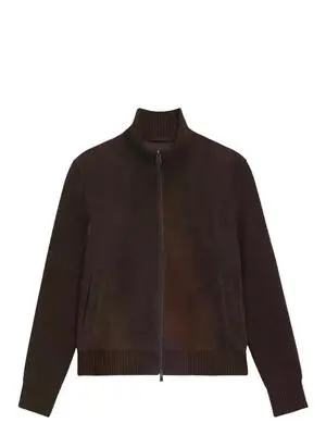 BOSS Suede-panelled Ribbed-knit Jacket Brown
