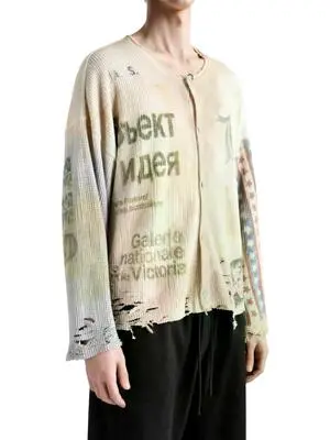 SAITOS Distressed Graphic-print Sweatshirt - Neutrals