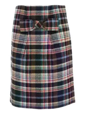 SHUSHU/TONG Bow-detail Checked Midi Skirt - Blue