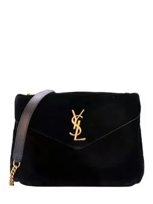 Saint Laurent Loulou Matelasse Chevron Velvet Small Shoulder Bag - Black