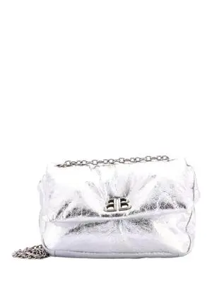 Balenciaga Monaco Chain Flap Leather Mini Shoulder Bag Silver