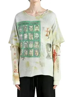 SAITOS Graphic-print Distressed-finish Sweatshirt - Grey