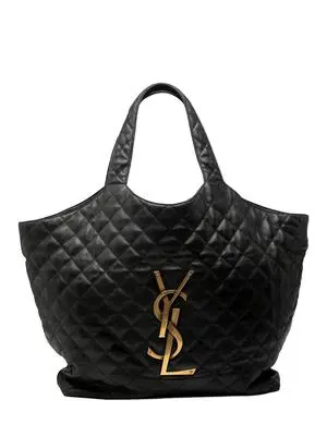 Saint Laurent 2022 Maxi Quilted Lambskin Icare Shopping Tote Bag - Black