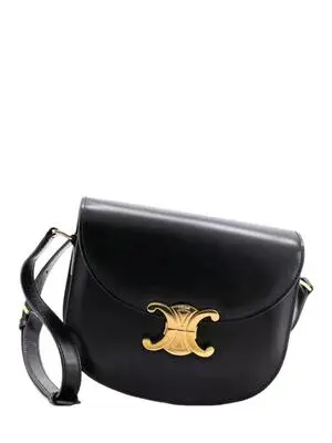 Celine Triomphe Besace Clea Flap Bag Leather Shoulder Bag - Black