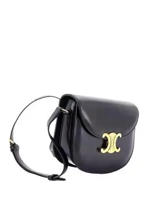 Celine Triomphe Besace Clea Flap Bag Leather Shoulder Bag - Black