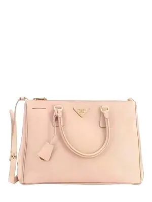 Prada Double Zip Lux Saffiano Leather Medium Tote Bag - Neutrals