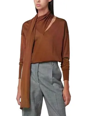 ROBERTO COLLINA V-neck Scarf-detail Sweater - Brown