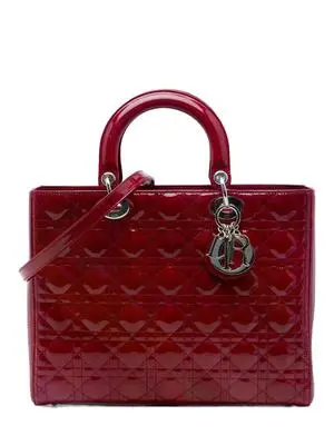 Dior 2015 Large Patent Cannage Lady Satchel - Red
