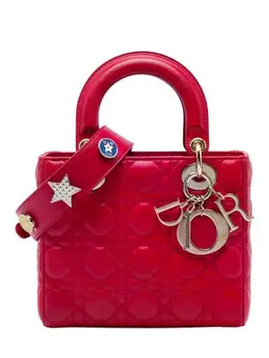 Dior 2018 Small Lambskin Cannage Myabcdior Lady Satchel - Red