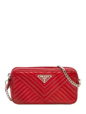 Prada 2013-2026 Mini Soft Calf Impunture Diagramme Double Zip Bag Crossbody Bag - Red