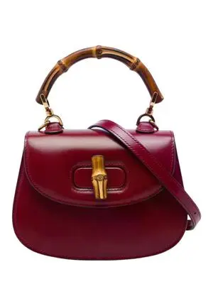 Gucci 2016-2026 Mini Calfskin Web 1947 Bamboo Top Handle Bag Satchel - Red
