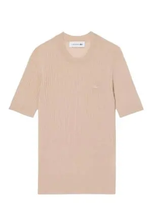 Lacoste Logo Patch Ribbed T-shirt - Beige