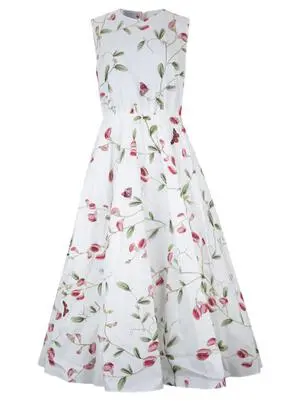 Giambattista Valli Carnations Sleeveless Poplin Midi Dress - No