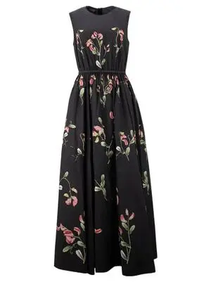 Giambattista Valli Carnation Long Sleeveless Poplin Dress - Black/mult