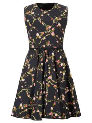 Giambattista Valli Short Floral Popeline Round-neck Dress - Black