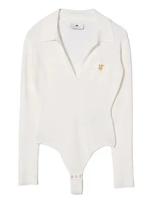 Elisabetta Franchi Knit Bodysuit With Openwork Embroideries - Ivory