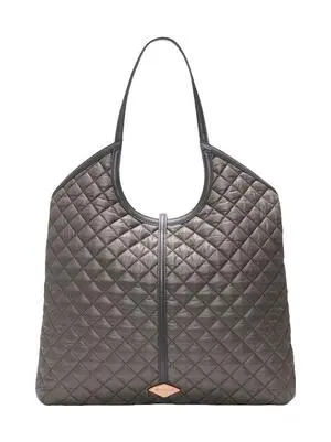 Mz Wallace Large Astor Leather Trim Quilted Nylon Tote - Magnet