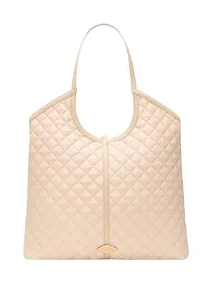 Mz Wallace Large Astor Leather Trim Quilted Nylon Tote Sand