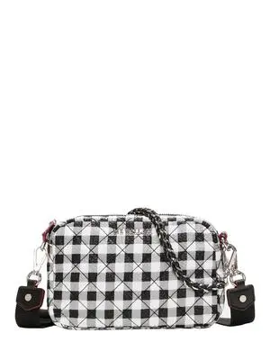 Mz Wallace Crosby Mini Leather Trimmed Crossbody Bag - Black/white Gingham