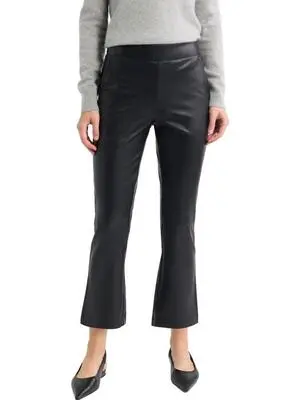 Hue Faux Leather Crop Baby Bootcut Pants - Black