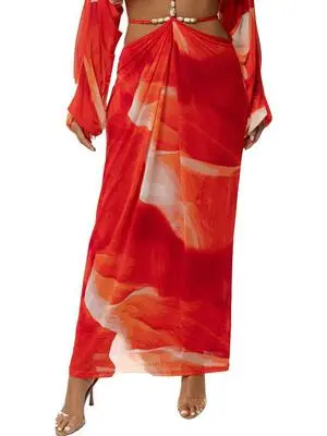 JLUXLABEL Hera Drape Maxi Skirt - Red