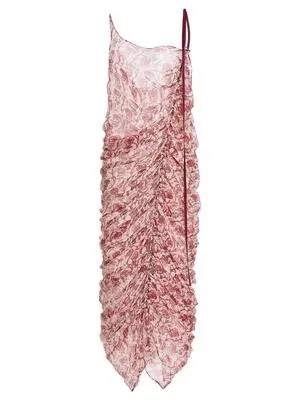MEL USINE Ines Silk-blend Draped Asymmetrical Midi Dress - Print