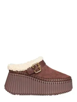 Chloé Sharp Brown Nama Wedge Mules - Multicolor