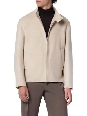 LARDINI Single-breasted Short Coat In Wool And Cashmere With High Neck - Beige