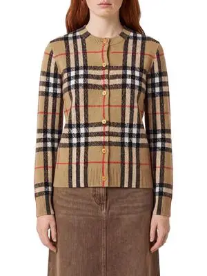 BURBERRY Vintage Check Cashmere Cardigan With A Crew Neck